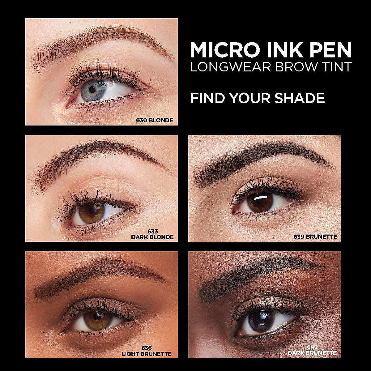L'Oreal Paris Micro Ink Pen by Brow Stylist, Longwear Brow Tint, Hair-Like Effect, Up to 48HR Wear, Precision Comb Tip, Brunette, 0.033 fl; oz.