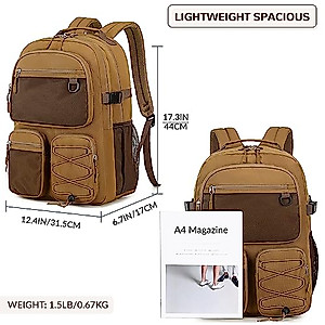 Lohol Water Resistant Daypack with Mulitiple Pockets for Travel Outdoor College, 15.6 inch Laptop Backpack for Men and Women (Brown