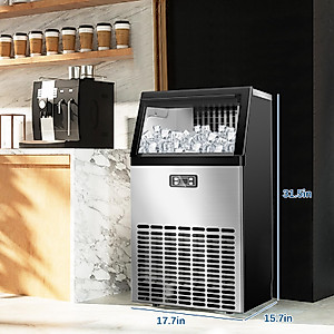 DOGHLY 120lbs/24H Commercial Ice Maker,48 Cubes/11mins, 33lbs Ice Storage Capacity, Counter Ice Maker Self Cleaning, 24 Hour Timer Stainless Steel Freestanding Ice Maker Machine (120lbs/day)