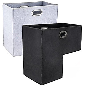 XUEYEGONGJI Stair Basket, Foldable Felt Stair Basket 16.5x16.5x10in, Stairlift Basket for Wooden Stairs, Grey L-Shaped Staircase Organiser, Step Storage for Stairs, Minimalist Stair Baskets
