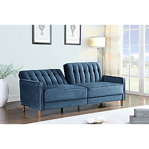 US Pride Furniture Square Arm Sofa Bed Sofabed, Teal Blue