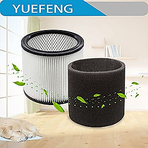 YUEFENG Filter Compatible with Shop-Vac 90350 90304 90333 Replacement fits most Wet/Dry Vacuum Cleaners 5 Gallon and above, Compare to Part 90304, 90585 (2 filters + 4 foam filters)