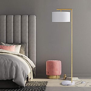 Archiology Floor Lamp - Gold Floor Lamp with Marble Base & White Linen Drum Shade ,Modern Floor Lamps for Living Room,Bedrooms, Study Room and Office (62.2’’)