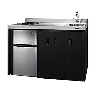 Summit Appliance CK54SINKR 54" Wide All-In-One Kitchenette, Stainless Steel Sink and Faucet, 2-door Refrigerator-freezer, 2-burner Smooth-top Cooktop, Indicator Lights, Storage Compartments