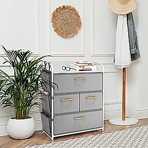 Nestl Fabric Dresser Organizer, 4 Drawer Dresser, Storage Dresser for Closet Storage - Small Dresser for Bedroom, Nursery, & Closet with Shoe Rack, Easy to Pull Wood Handles & Textured Wood Top - Gray