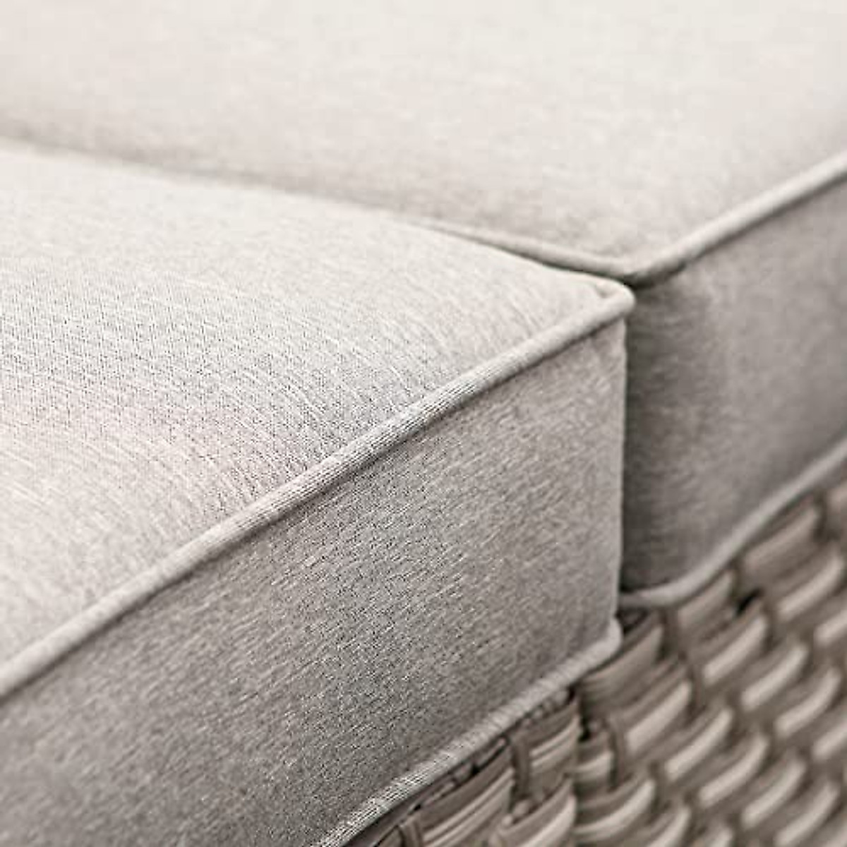 SUNBURY 5-Pieces Outdoor Furniture Set, All-Weather Wicker Patio Conversation Sets Sectional Sofa w 3 Pillows, Cushions, Coffee Table, Ottoman, Patio Furniture Set for Backyard Garden Pool (Grey)