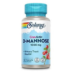 SOLARAY D-Mannose with CranActin Cranberry Supplement 400mg, Urinary Tract Health & Bladder Support Capsules with Vitamin C, Vegan, 60 Day Guarantee (120 CT)
