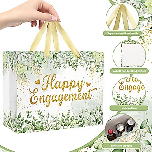 Engagement Party Gift Bags Sage Green Happy Engagement Gift Wrapping Paper Bag with Tissue Paper Card Eucalyptus Christmas Engagement Party Decorations Gift Bags Sage Green Happy Engagement Supplies