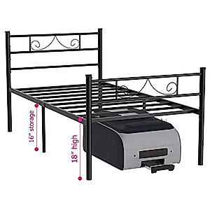 HAAGEEP Twin Bed Frame with Headboard Storage No Box Spring Needed Metal Platform Single Size Bedframe Foundation 18 Inch High