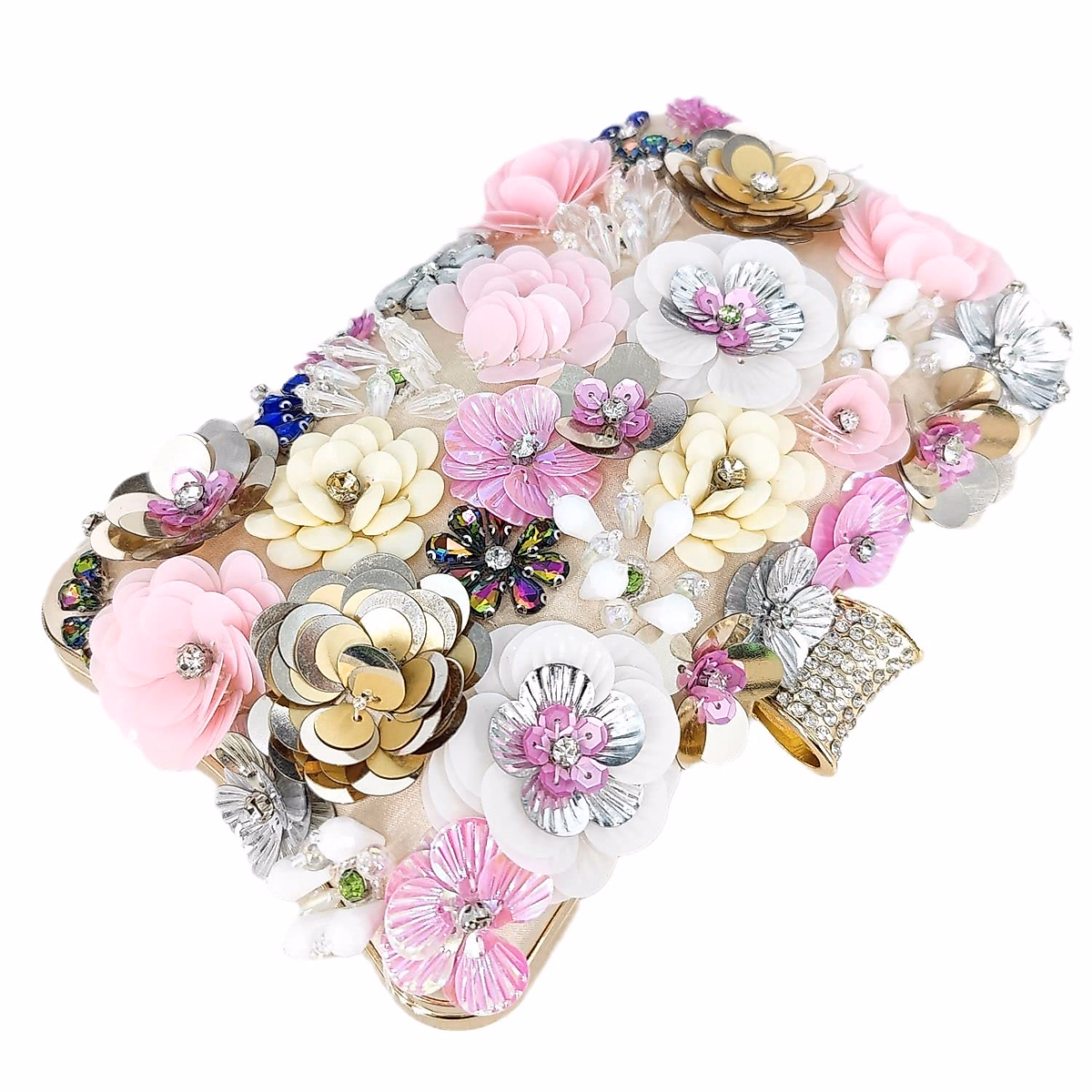 Boutique De FGG Chic Flower Clutch Purse for Women Formal Bridal Wedding Party Handbag Flower Evening Bags (Beige#0796)