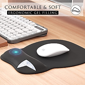 MROCO Ergonomic Mouse Pad with Wrist Support Gel Mouse Pad with Wrist Rest, Comfortable Computer Mouse Pad for Laptop, Pain Relief Mousepad with Non-slip PU Base for Office & Home, 9.4 x 8.1 in, Black