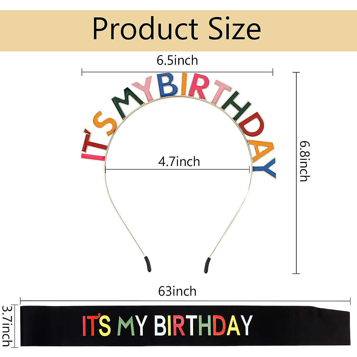 Birthday Crowns, Sash & Headband Set - Princess Tiara, Sweet Happy Birthday Accessories for Women Girls Party