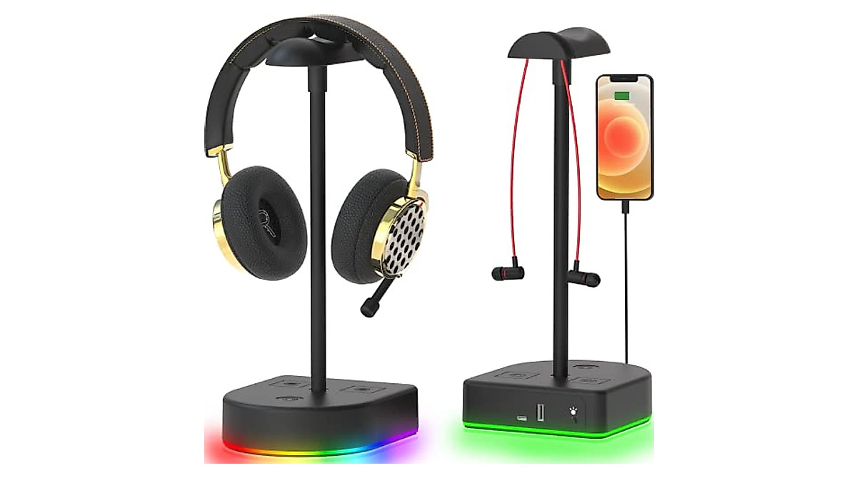 BGMUTCX RGB Headphone Stand with USB Hub - Stylish Gaming Accessory