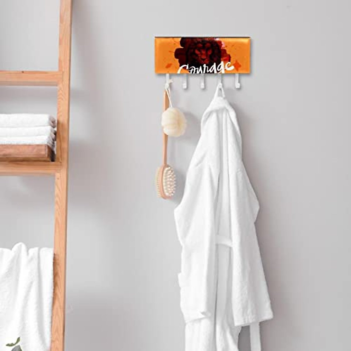 Lion Mail Holder Organizer and Key Hooks PU Front, Self Adhesive Key Rack with 5 Hooks Perfect for Entryway, Hallway，Bathroom ，Kitchen