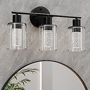 CEINOL Bathroom Vanity Light with LED Bulbs, Wall Sconce Light Fixture Indoor, Modern Bathroom Lamp Over Mirror Black 3 Lights