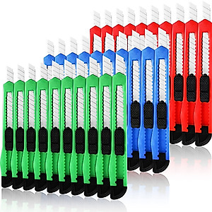 Honoson Box Cutters Bulk 9mm Utility Knife Retractable Blades Knifes Small Plastic Compact 3 Colors with Sliding Lock Tools for Heavy Duty Office Home Arts Crafts Hobby(30 Pieces)