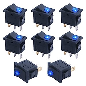mxuteuk 8pcs 12V Blue Light Illuminated Snap-in Boat Rocker Switch Toggle Power SPST ON-Off 3 Pin AC 250V 6A 125V 10A, Use for Car Auto Boat KCD1-102NBU-MY