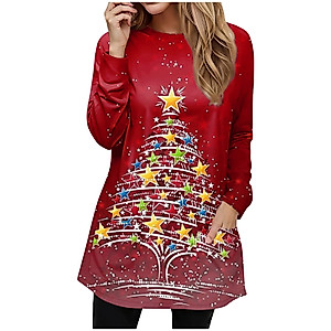 70S Tops for Women Plus Size with Pockets Merry Christmas Tunic Long Shirts to Wear with Leggings to Wear with Leggings Long Sleeve Sweatshirt Graphic Fall Fashion 2023 Trends Outfits Yellow L