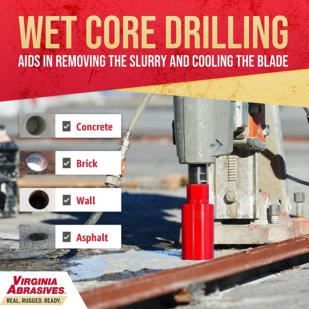 Virginia Abrasives 425-03040 - 1pc 3" x1 4" x 1-1/4"-7 Premium 4" Diamond Core Drill Bits for Wet Cutting & Hole Maximum Drilling Depth & Barrel Coring Reinforced Concrete,Hard Stone,Brick, & Masonry