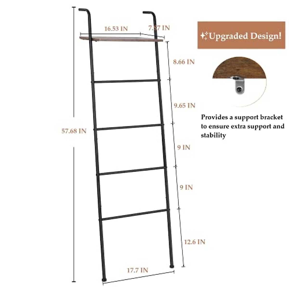 Blanket Ladder Towel Ladder, Wall Leaning Metal Blanket Ladders with Shelf for The Living Room, Black Towel Ladder Rack for Bathroom