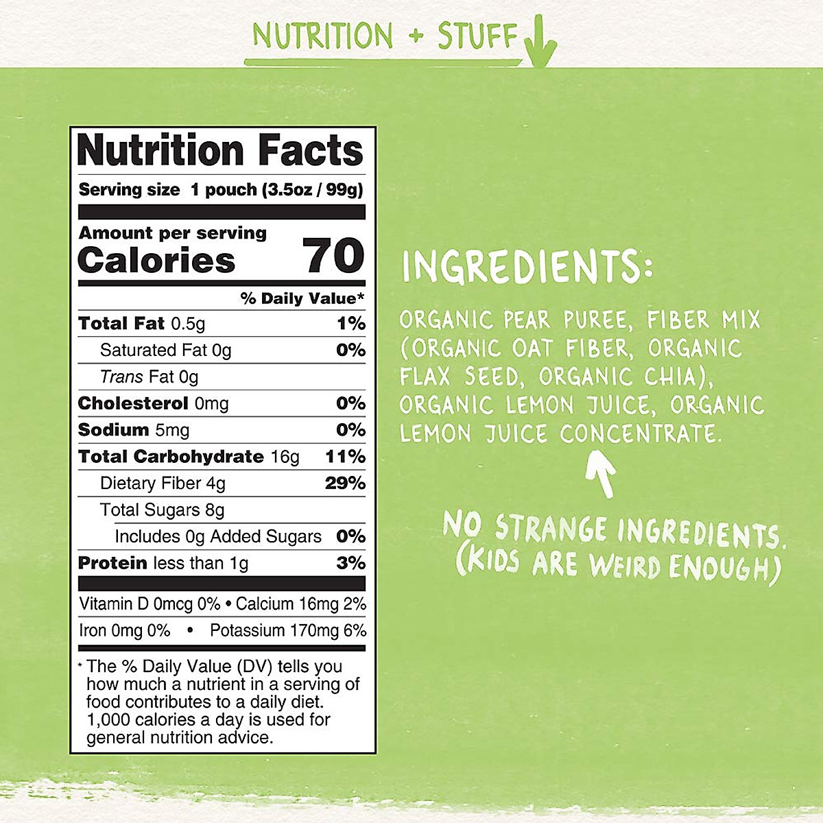 Pumpkin Tree Organics Fruit Snack Pouch, Pear + Fiber + A Squeeze of Lemon, 3.5 Ounce (Pack of 10)