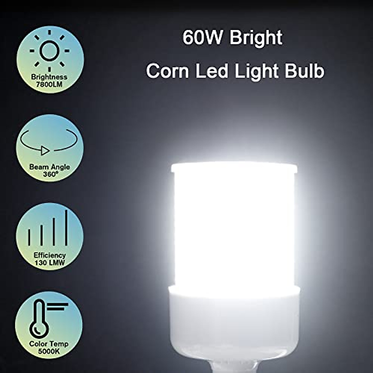APUSON 2-Pack 60W Corn LED Light Bulbs,E26/E39 Base LED Bulb,5000K 7800LM Daylight Bright Replacement CFL Metal Halide HID for Commercial Industrial Lighting Office Garage Workshop Warehouse Outdoor