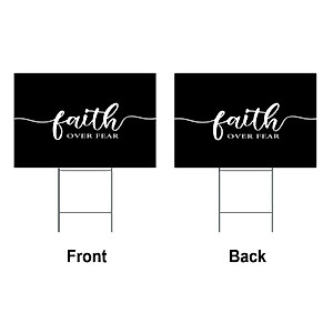 Autravelco Faith Over Fear Yard Lawn Sign Lawn Decoration Props for Outside 12x18 Inch Customized Lawn Sign Metal Lawn Signs with Stakes for Rent House