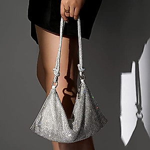 SWEETV Women's Evening Bag,Rhinestone Clutch Purse for Formal/Wedding/Cocktail/Prom/Party/Club,Silver Hobo Bags,Large
