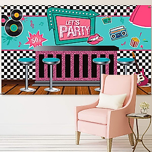 Back to 50's Rock and Roll Party Banner Rocking Party Backdrop 1950s Soda Shop Banner Retro Diner Decoration Background Photography Photo Props for Disco Studio Booth Supplies, 72.8 x 43.3 inch