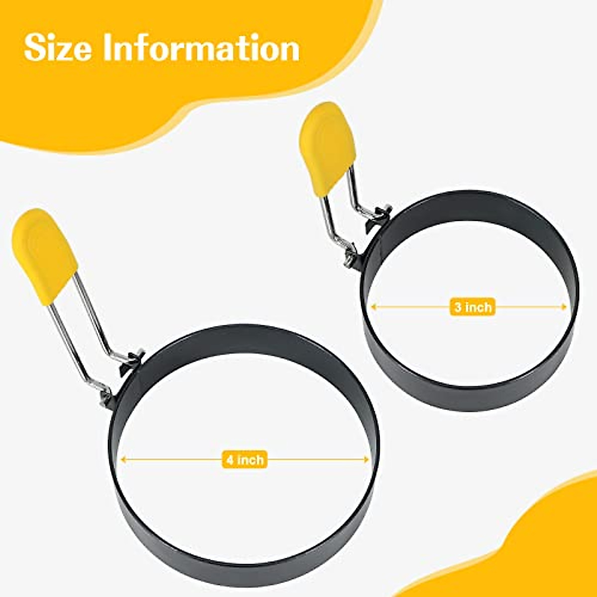 EuroBird Egg Rings for Frying Eggs, 3", 4" NonStick Egg Cooker Ring Molds, Stainless Steel Crumpet Ring Mold for English Muffins Pancake Breakfast Sandwich Burger Cooking Griddle