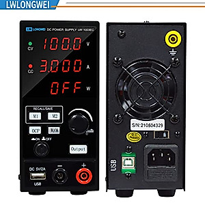 Lwlongwei Programmable DC Power Supply Variable, 100V 3A 300W Adjustable Switching Regulated DC Bench Power Supply with 4-Digits LED Power Display 5V/2A USB Output, Coarse and Fine Adjustments