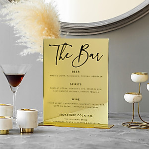 JINMURY 8x10 Inch Gold Acrylic Sign with Stand | 5 Pack Blank Acrylic Table Signs and Base for DIY Wedding Table Numbers, Wedding Signage, Events& Parties