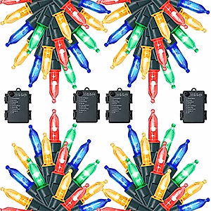 WATERGLIDE 4 Pack 50LED Outdoor Christmas Lights, 16FT Battery Operated Mini String Lights with 8 Modes & Timer, Xmas Tree Lights Waterproof for Patio Garden Party Wedding Holiday Decor, Multicolor