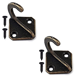 MroMax Wall Mounted Hook Robe Hooks Retro Style Square Single Clothes Hanger, Zinc Alloy, Bronze Tone 2pcs