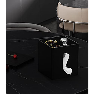 GOLRANLYE Tissue Box Cover Square Multifunctional PU Leather Facial Tissue Box Holder for Dresser Bathroom Decor (Black)