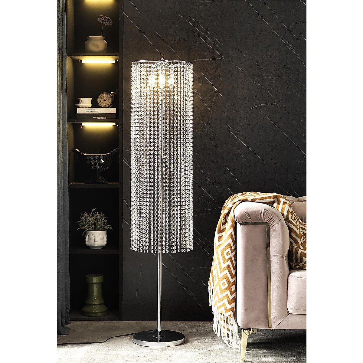 Surpars House Raindrop Crystal Floor Lamp On/Off Switch in Line,Silver