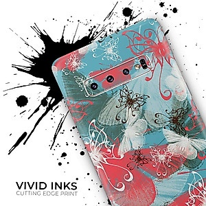 DesignSkinz Blue & Coral Abstract Butterfly Sprout Protective Vinyl Decal Wrap Skin Cover Compatible with The Samsung Galaxy S20 (Screen Trim & Back Glass Skin)