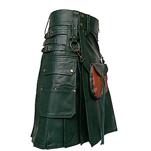 Custom Made Genuine Cowhide Leather Utility Kilt Scottish Warrior Traditional Highland Kilt for Men with Leather Sporran (Made to Order Click on Customize Now)