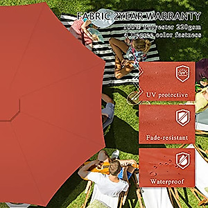 Jardin-Monde 10ft Offset Hanging Patio Umbrella, Outdoor Deck Cantilever Umbrella for Backyard, Garden, Poolside, Lawn, Crank Lift & Cross Base, 8 Ribs, Easy Tilt Adjustment-RED
