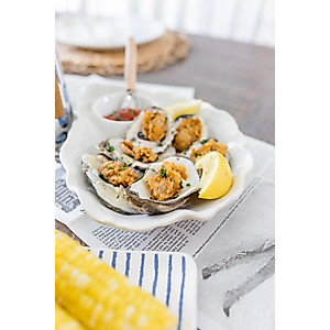 Mud Pie Oyster Chip and Dip Set, White, server 8 1/2" x 12" | spoon 5"