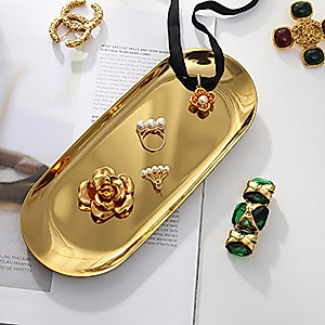 Stainless Steel Towel/ Dish Plate, Tea/ Fruit Storage Trays Cosmetics Jewelry Organizer, Gold, Oval