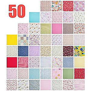 RayLineDo 50pcs 8 x 8 inches (20cmx20cm) Printed Cotton Fabric Bundle Squares Patchwork DIY Sewing Scrapbooking Quilting Pattern Artcraft