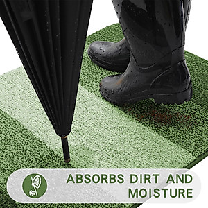 Kitinjoy Indoor Outdoor Door Mat, 32x20 Non-Slip Absorbent Dirt Trapper, Low-Profile Washable Inside Entrance Front Floor Mat, Sturdy Soft Entry Doormats for Entryway, Green