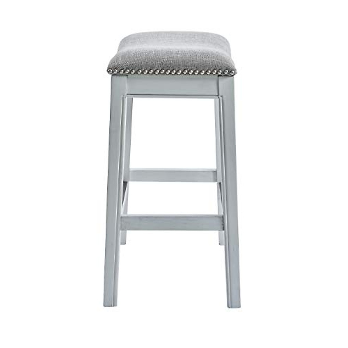 New Ridge Home Goods Zoey 26in. Counter-Height Backless Wood Saddle-Seat Barstool with Nailhead Trim, Alabaster White