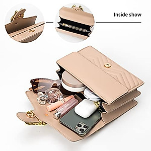 TAGDOT Fashion Metal Chain Shoulder Crossbody Bags for Women Handbag Purses Vegan Leather Clutches (Khaki)