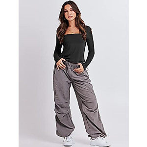 ANRABESS Crop Top for Women Long Sleeve Corset Workout Tees Basic T-Shirt Square Neck Fitted Sexy Going Out Shirt Tops Y2K Clothes 1040heise-M Black