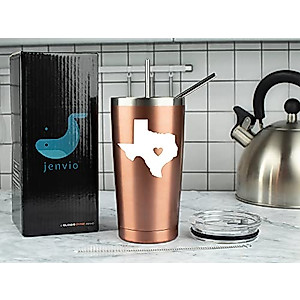 JENVIO Texas Gifts | Stainless Steel Travel Tumbler | with 2 Lids 2 Straws and Gift Box | Themed State Decor for Women Husband Sister Girlfriend Valentine's Day Gift (20 Ounce Rose Gold)