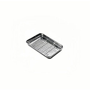 Roasting Pan Stainless steel Pans for Oven,Toaster Oven Tray Pans with cooling rack,Baking Sheet,Baking Pan Cookie Sheet with Rack,Shallow Edge(1.2inch),Dishwasher Safe (10.4x8x1.2in)