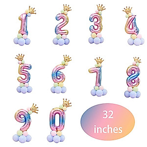 DUILE 32"Large Size Rainbow Number 1 Balloon Set Children's Birthday Party Aluminum Foil Balloon Set (5)