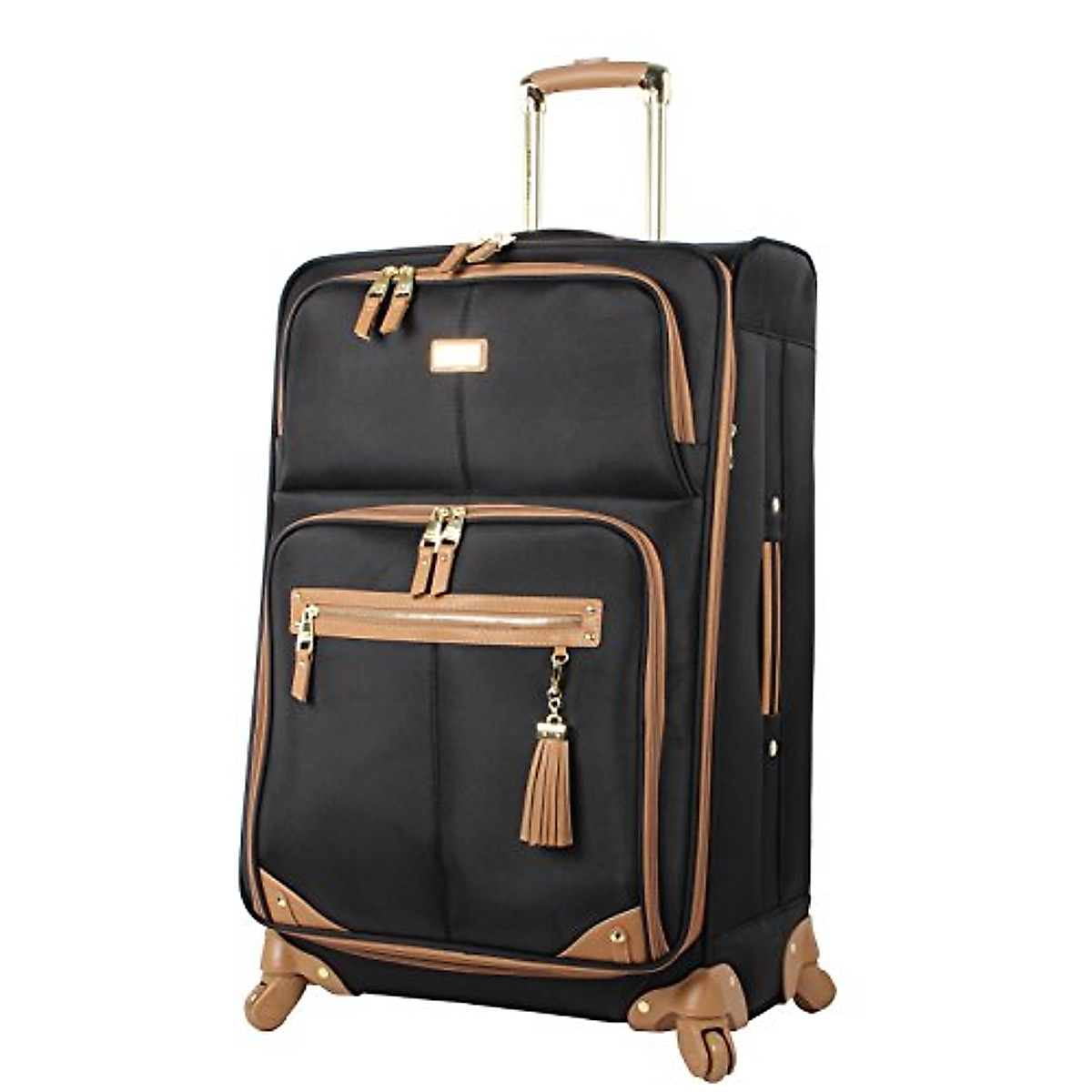 Steve Madden Designer Luggage Collection- 3 Piece Softside Expandable Lightweight Spinner Suitcases- Travel Set includes Under Seat Bag, 20-Inch Carry on & 28-Inch Checked Suitcase (Harlo Black)